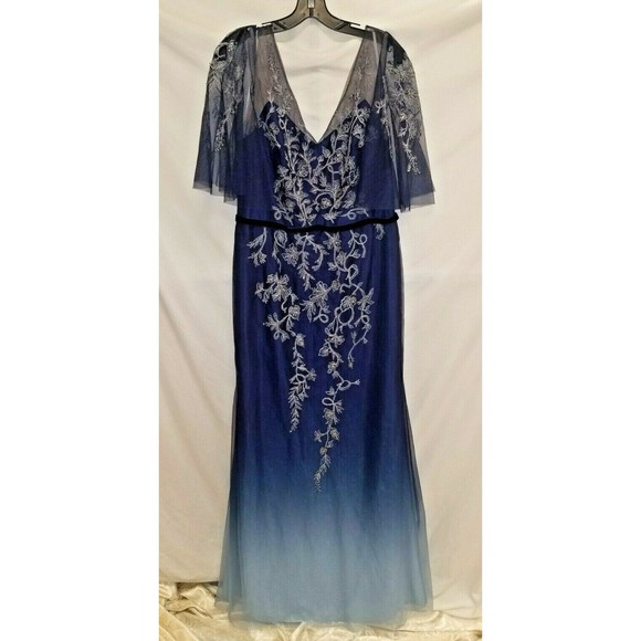 Marchesa | Dresses | Marchesa Notte Blue Ombre Floral Embroidered ...
